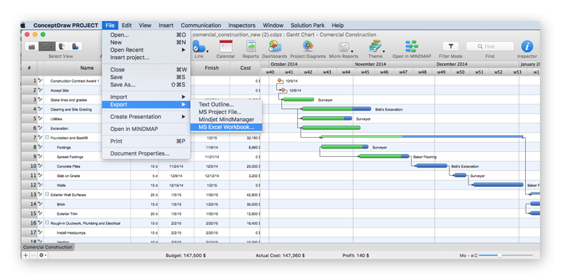 Exporting Project Data From ConceptDraw Project Into MS Excel 