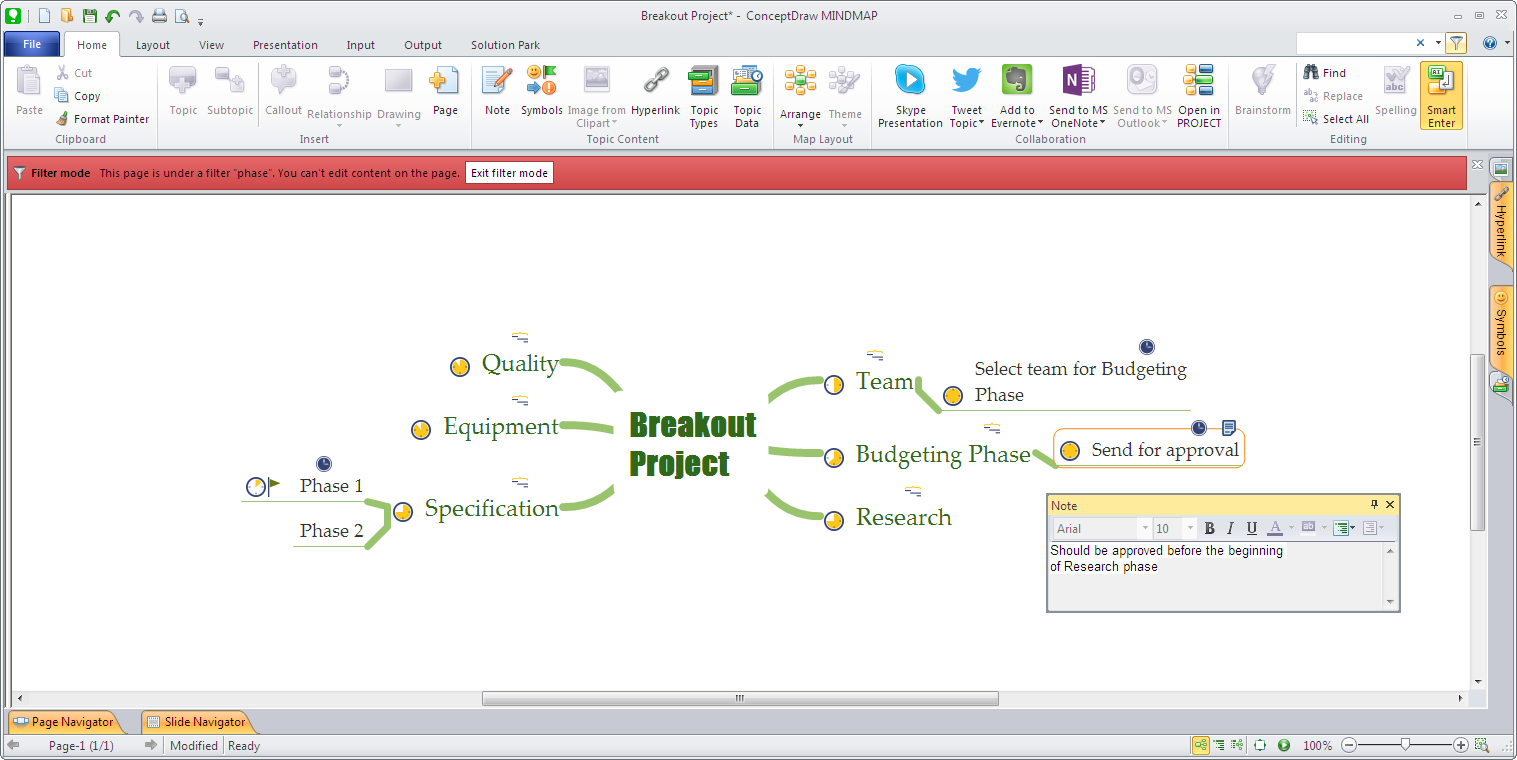 Filtering mind map content on a full screen | ConceptDraw HelpDesk